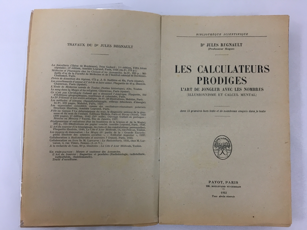 Les calculateurs prodiges de Jules Regnault - livre rare