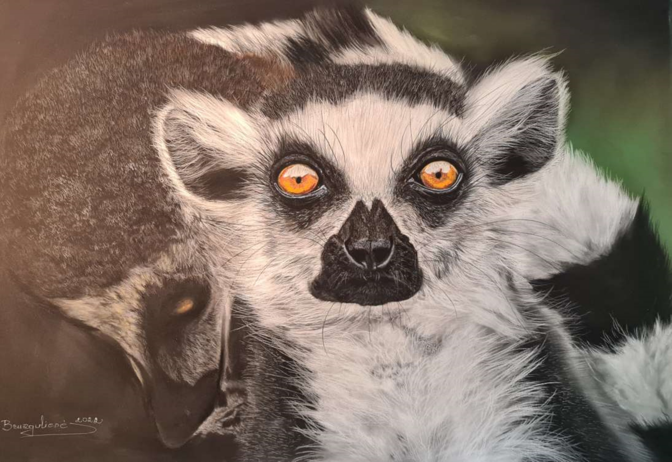 Lemur - Original Large Pastel Painting Portrait ART SIGNED Deimante Bruzguliene