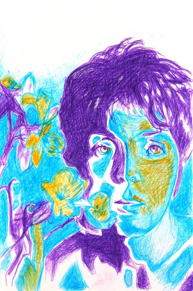 Colourful Paul McCartney (The Beatles) ballpoint pen drawing