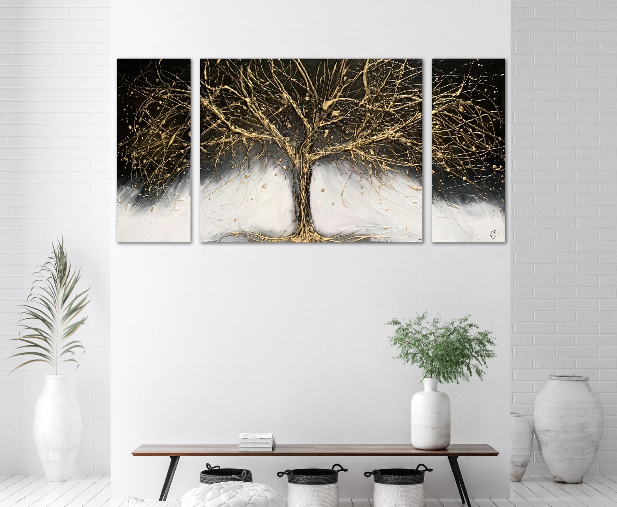 Black and Gold Tree Triptych 2
