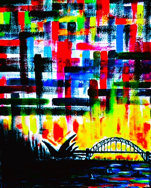 Abstract Sydney Harbour Cityscape Acrylic Painting on Canvas