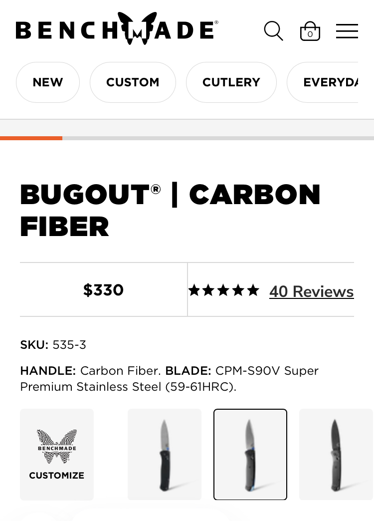 BENCHMADE BUGOUT WITH CARBON FIBER handle