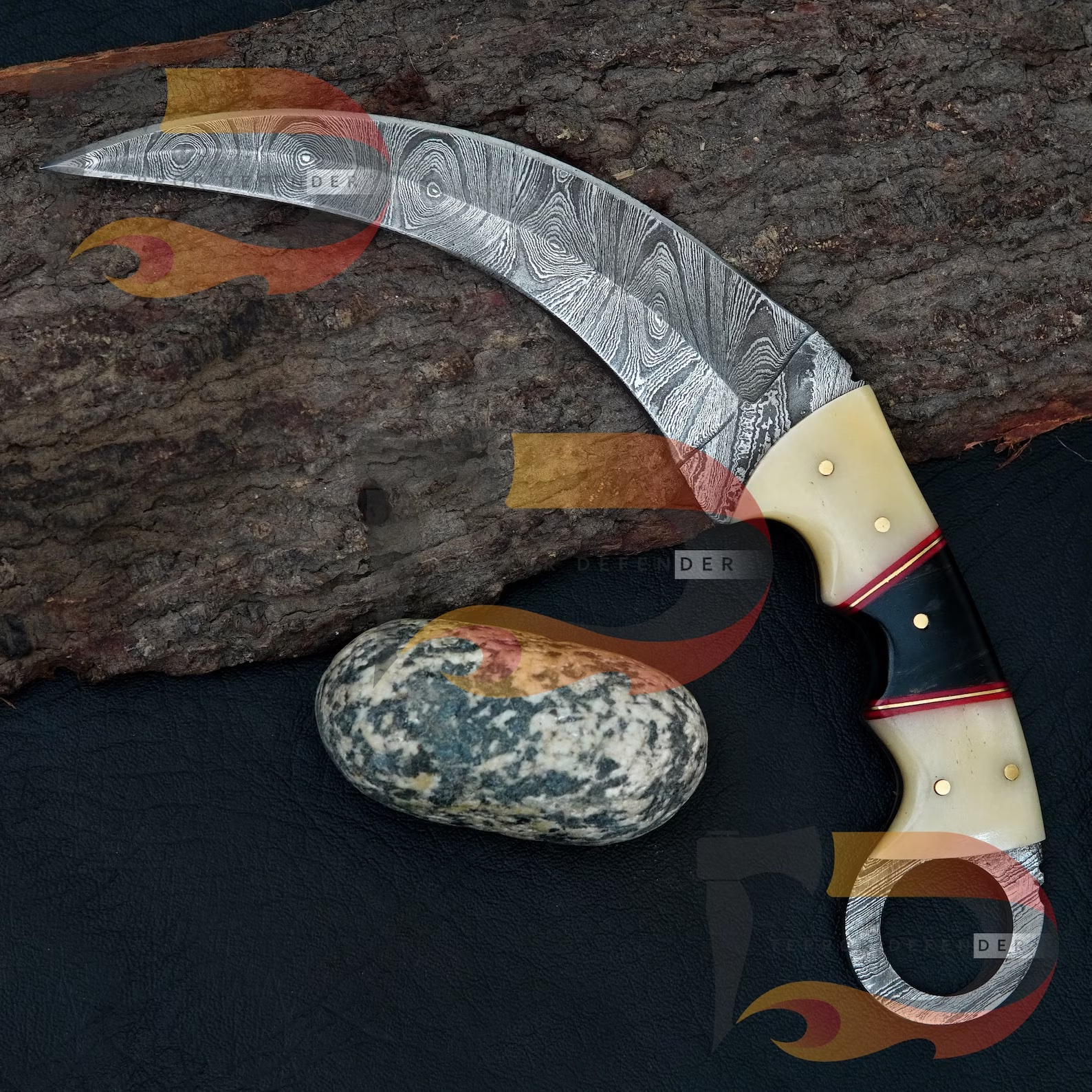 Handmade Damascus Karambit knife Handle made of Camel Bone and Buffalo ...