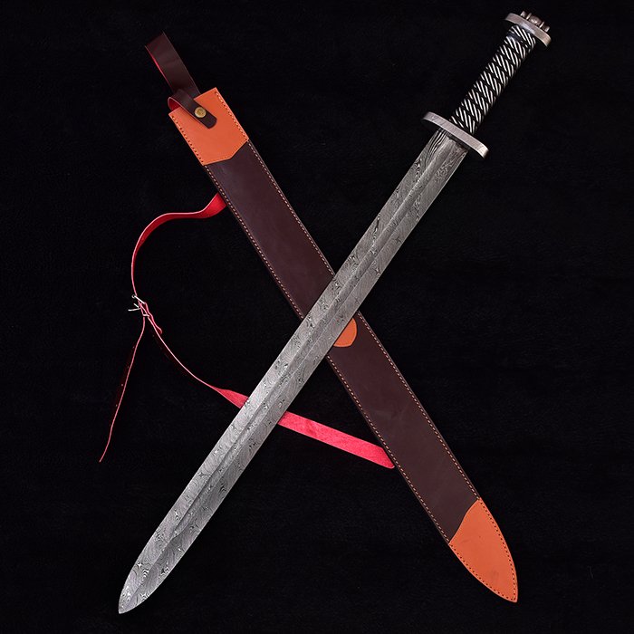 Handmade Damascus Sword with Leather Cover