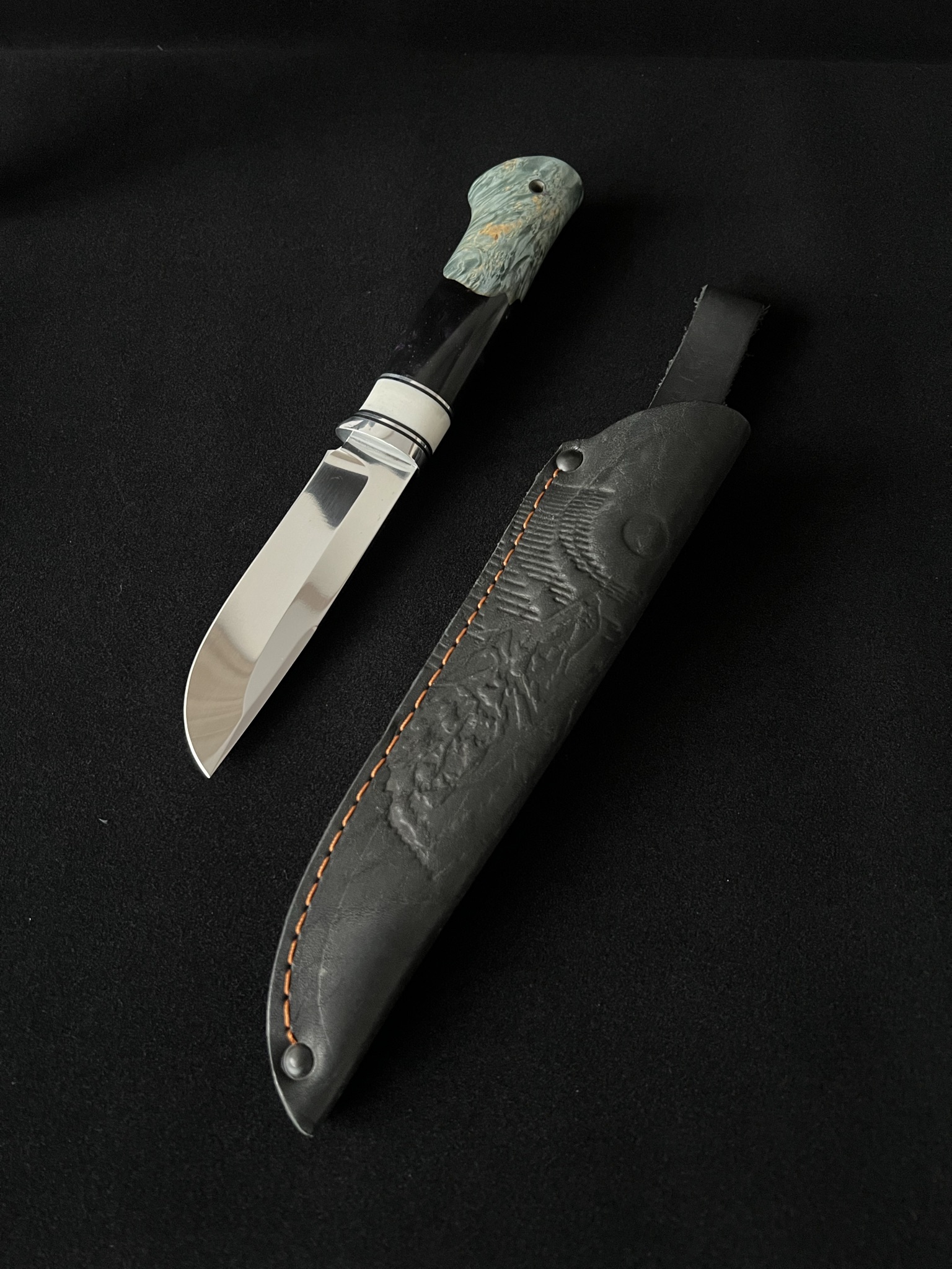 Handmade AUS-8 Fixed Blade Knife “Taiga” – Acrylic & Maple Burl Handle ...