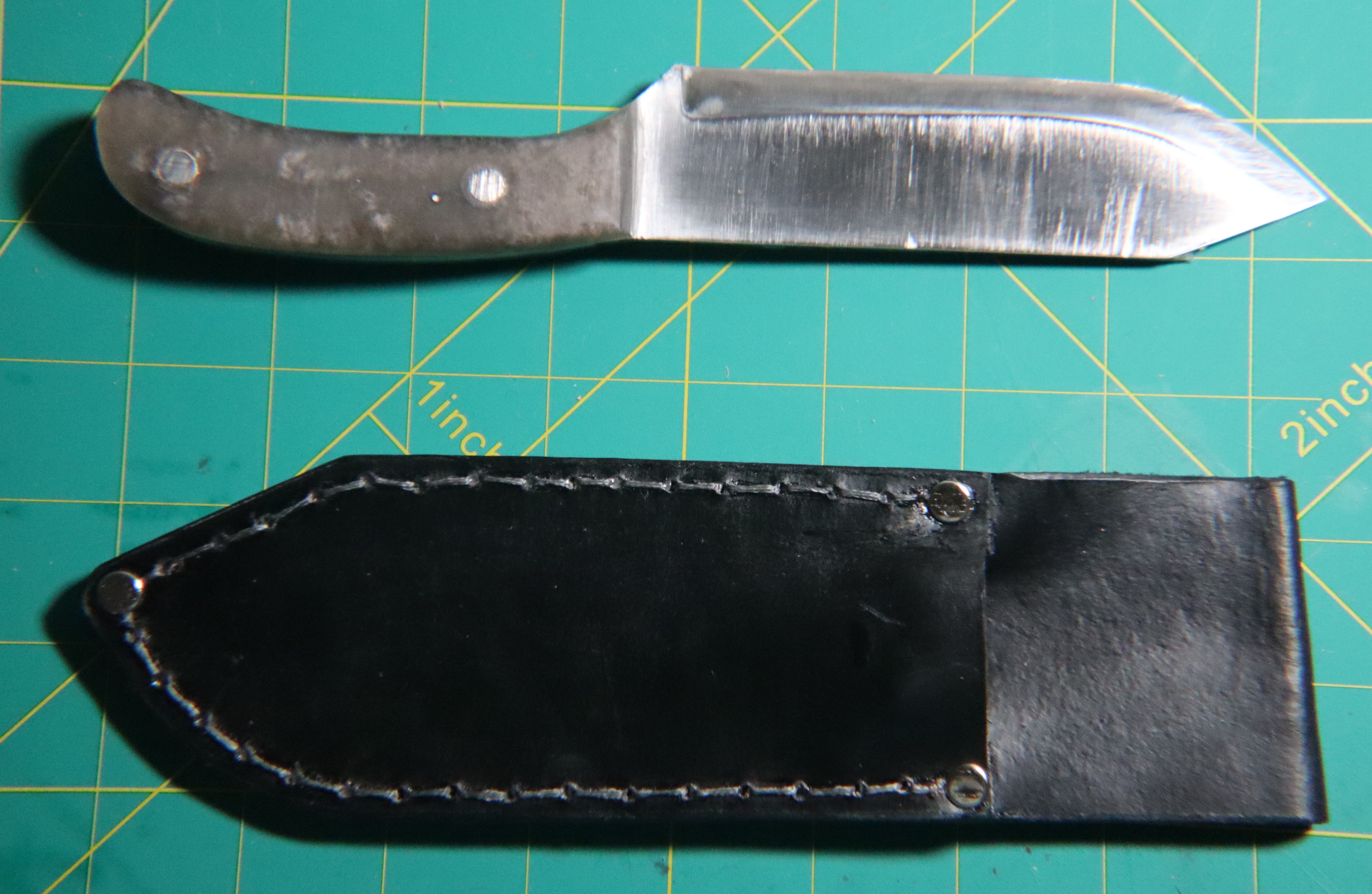 1095 Clip Point Hunter + Welted Leather Sheath — Gray Metallic Epoxy ...