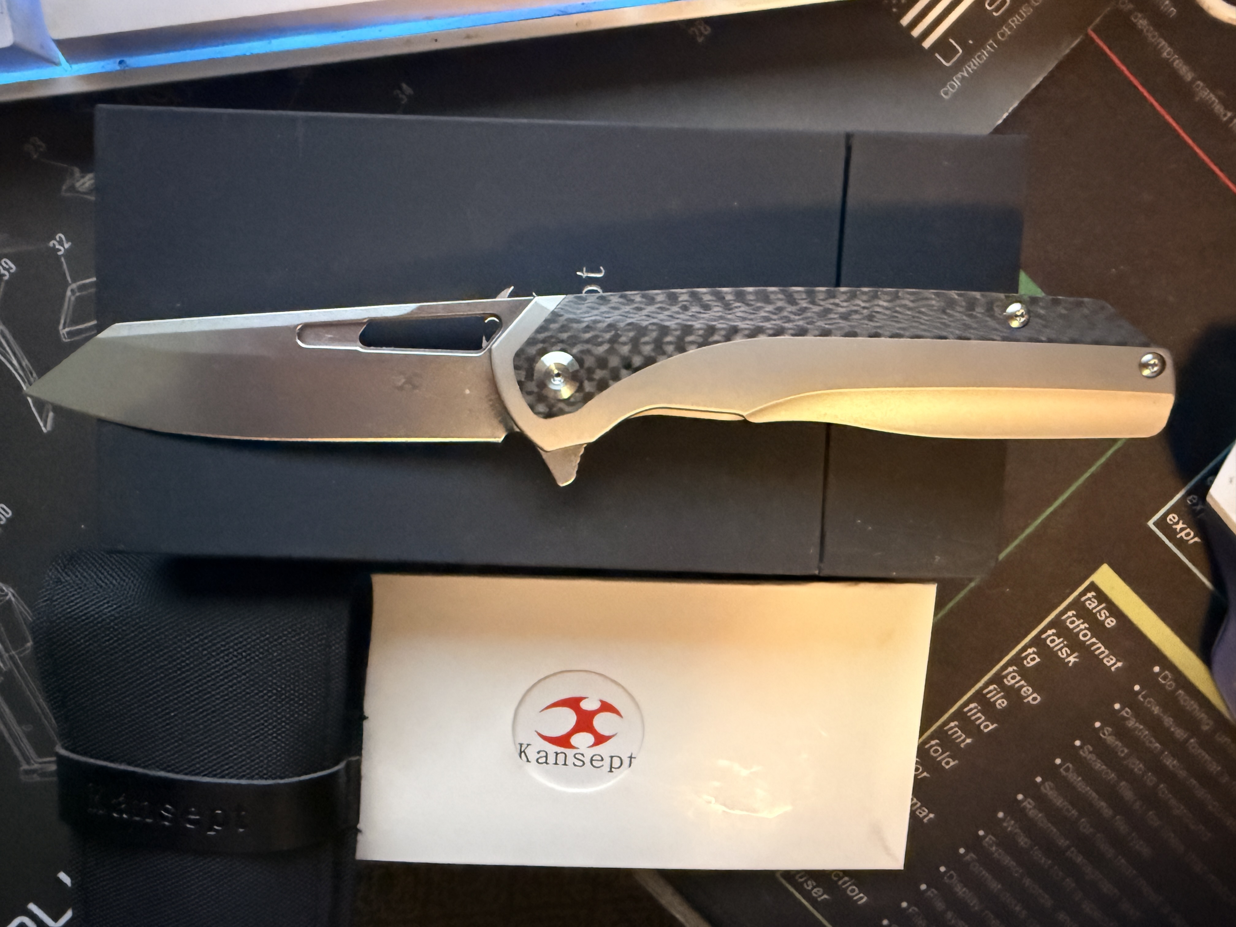 Kansept Knives Shard Frame Lock Knife Ti/Carbon Fiber (3.5" Stonewash)