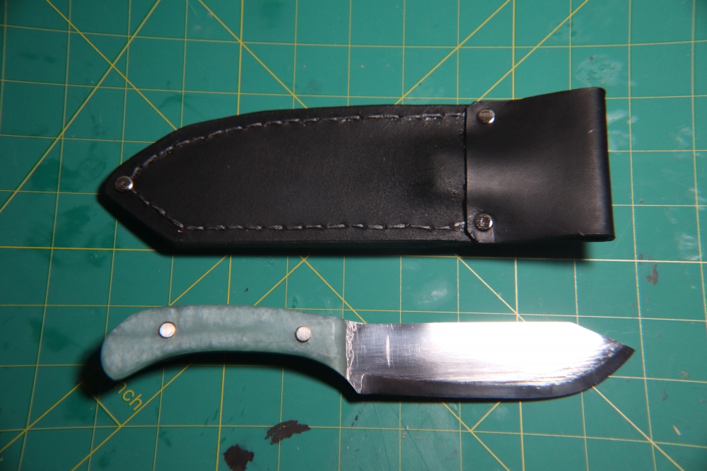1095 Clip-point Hunter Knife – Blue Epoxy Handle w/ Black Leather Sheath