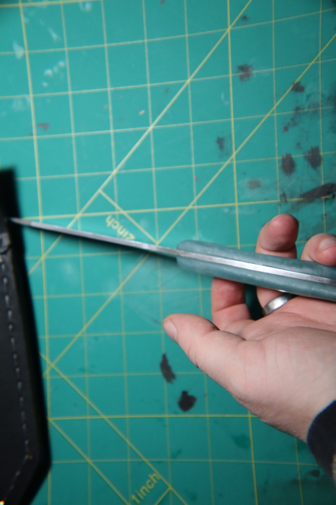 1095 Clip-point Hunter Knife – Blue Epoxy Handle w/ Black Leather Sheath