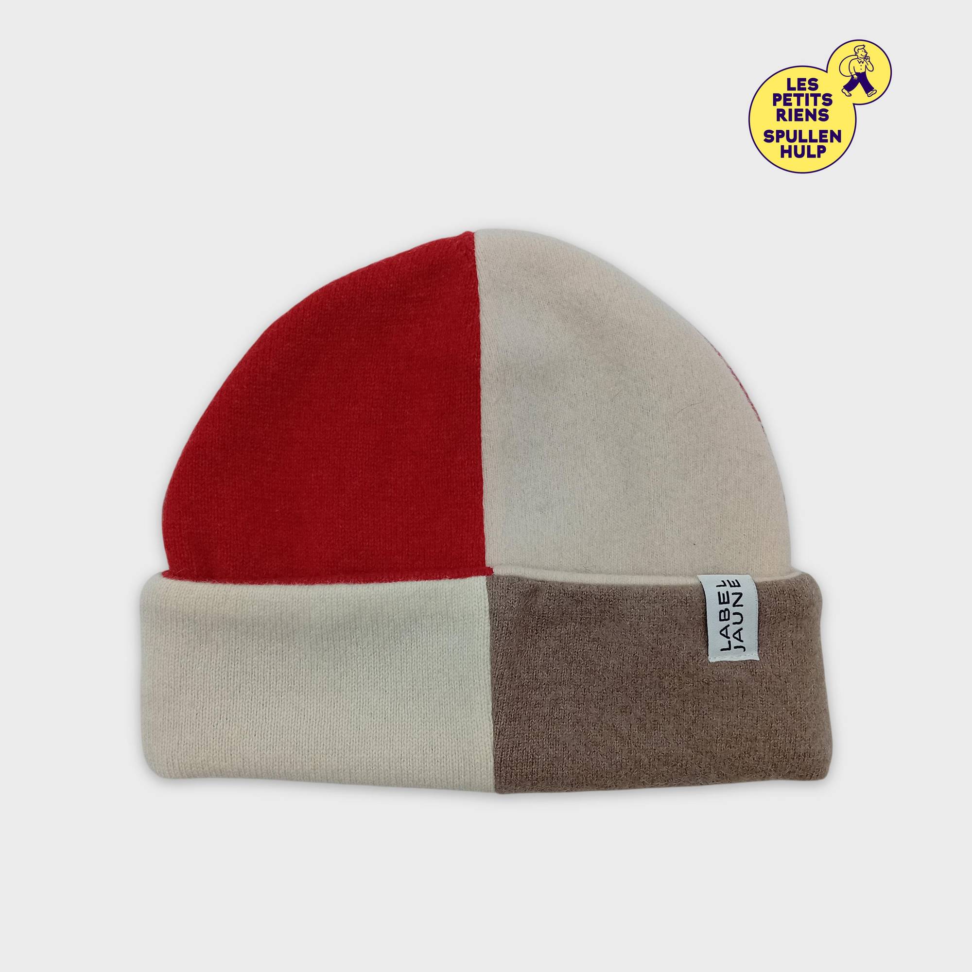 Bonnet upcyclé Label jaune multicolore en laine doux et chaud Taille ...